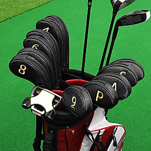 Craftsman Golf 11pcs/set Meshy Golf Club Iron Head Covers Headcover with No. on Both Sides suitable for Right and Left Handed Golfer Zipper Closure (Black)
