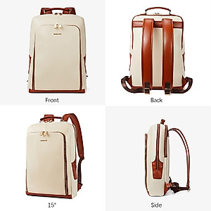 BOSTANTEN Leather Laptop Backpack, 15.6 inch Computer Bakpack Large Capacity Business Work Travel Bag for Women＆Men