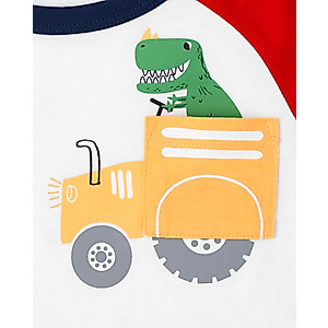 The Children's Place Baby Toddler Boys Short Sleeve Crew Neck Tees, Dino Farmer 4-Pack, 4T