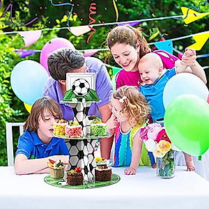 Soccer Theme Party Cupcake Stand Decorations, 3 Tier Soccer Sports Theme Party Cupcake Topper Stand Soccer Party Soccer Field Decor for Teenagers Soccer Sports Birthday Party Supplies (Soccer)