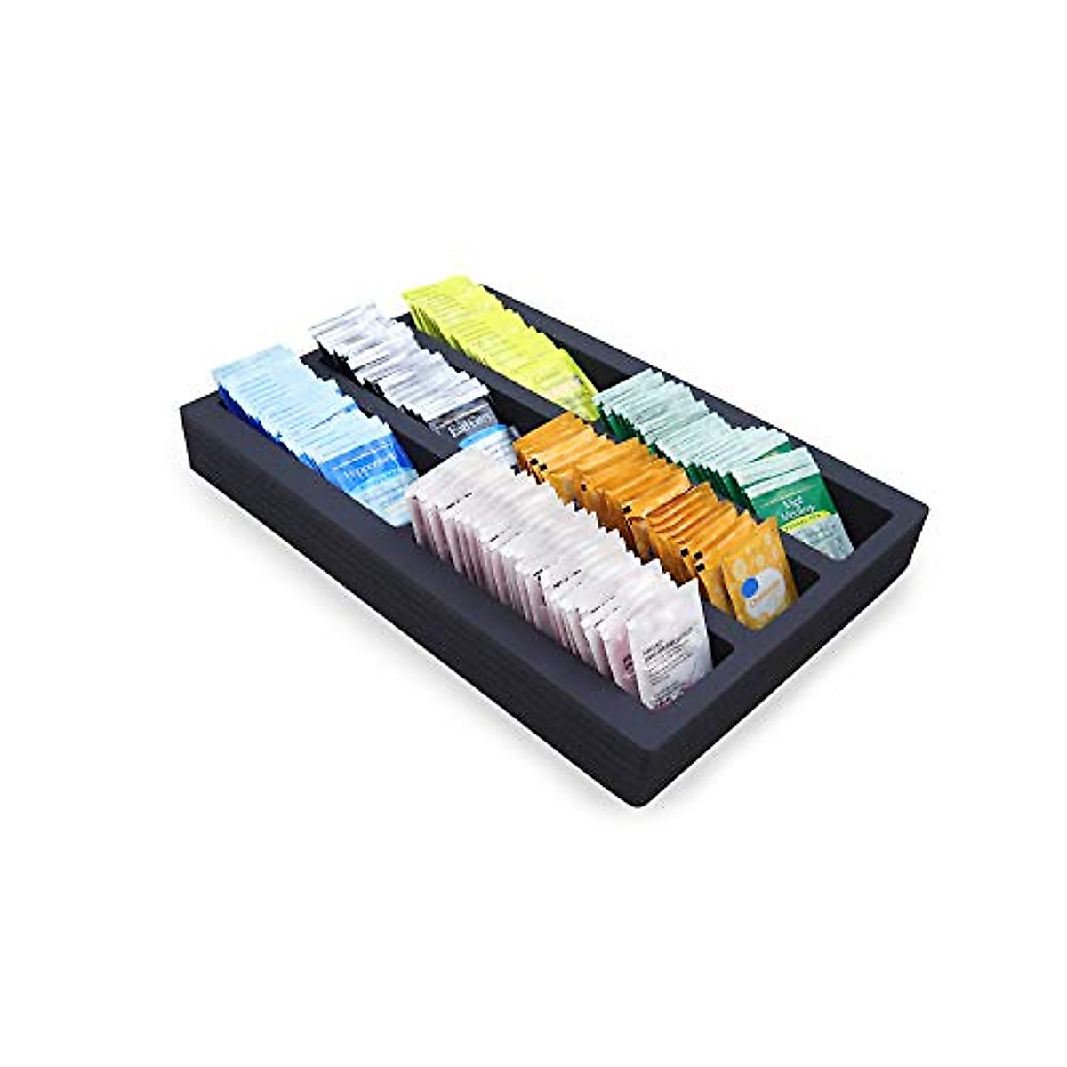 Polar Whale 2 Tea Bag Storage Deluxe Organizers Tray Drawer Bin Insert for Kitchen Home Office Condiments Packets Waterproof Washable Black Foam 6 Compartment 12.6 X 17.9 Inches
