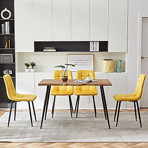 NORDICANA Yellow Velvet Dinner Chairs Set of 4, Modern Armless Biscuit Tufted Dining Side Chairs with Metal Legs for Kitchen Living Room Vanity