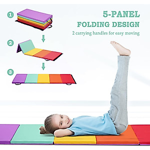 Oneofics Gymnastics Mat, 5-Panel Folding Kids' Tumbling Exercise Mat with Carrying Handles for Home Gym Workout & Active Play