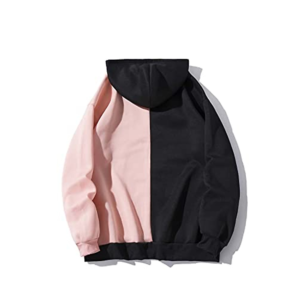 SOLY HUX Men's Casual Colorblock Pullover Fashion Loose Fit Long Sleeve Graphic Trendy Drawstring Hoodie Sweatshirt Black Pink M