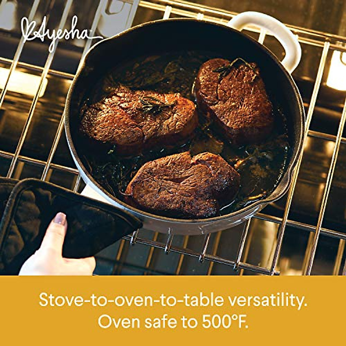 Ayesha Curry Enameled Cast Iron Skillet/Fry Pan with Pour Spouts, 10 Inch, French Vanilla