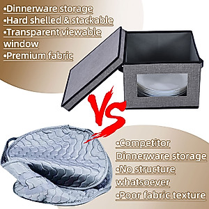 YheenLf 3 Sets China Storage Containers With Lid and Handles, Dinnerware Storage Box for Dishes Plate Storage Containers with 30 Felt Dividers, Hold 30 Plates, 12 x 12 x 8 inches, Grey