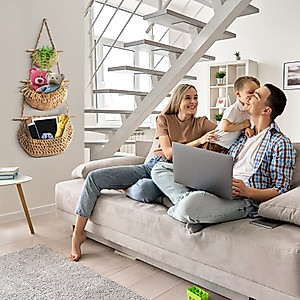 Hanging Fruit Basket, Handmade 3-Tier Jute Woven Wall Basket, BOHO Kitchen Wall Decor for Organizing, Storage Basket for Kitchen Living & Bathroom Bedroom