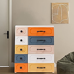 Titunjian Chest of Drawers 5 Tier Plastic Storage Dressers with 10 Drawer Storage Cabinet Kids Dresser Storage Organizer for Living Room Bedroom Hallway