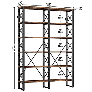 IRONCK Bookshelf Double Wide 6-Tier 76" H, Open Large Bookcase, Industrial Style Shelves, Wood and Metal Bookshelves for Home Office, Easy Assembly