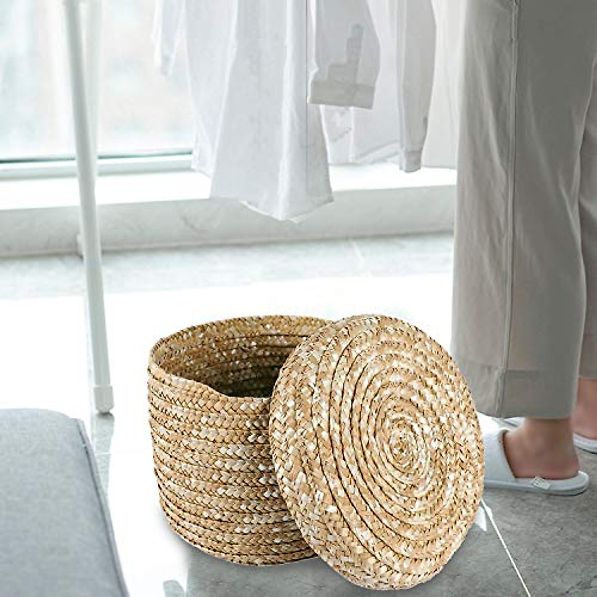 Smala Wheat Straw Woven Storage Basket Storage Basket Innovative Basket Rustic Natural Brown Finish Storage Decorative Basket(Medium )