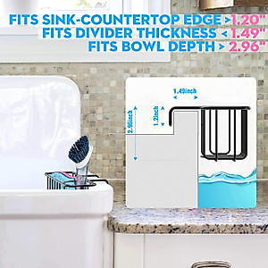 JOFUYU 2-in-1 Sponge Holder for Kitchen Sink + Dish Brush Holder, Sink Sponge Organizer Basket Rack, SUS304 Stainless Steel - Black