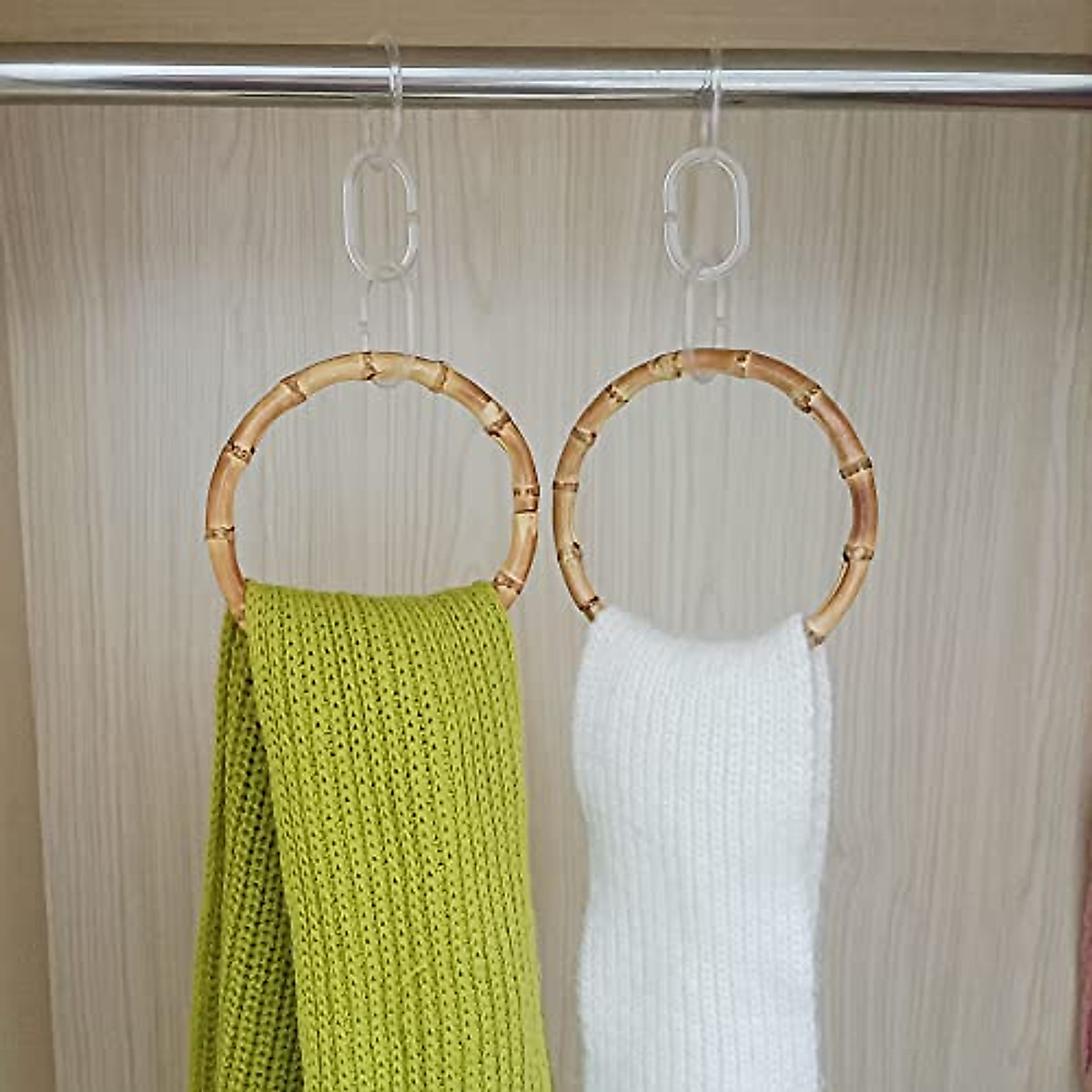 2-Pack Handmade Bamboo Ring Scarf Hangers for Closet ,Belt Scarf Tie Organizer Holder