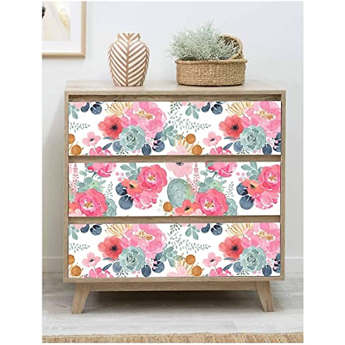 Noihlja Peel and Stick Wallpaper Removable Floral Cactus Pink Navy Flower Vinyl Self Adhesive Prepasted Decorative for Girls Women Bedroom Cabinets Desk Countertops 17.7in x 9.8ft