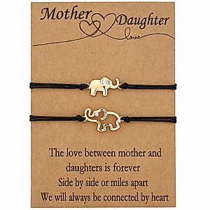 Ascona Mother Daughter Bracelets Set for 2, Mom Daughter Elephant Matching Bracelet, Back To School Bracelet Mommy and Me Mothers Day Valentines Day Gifts (Gold)