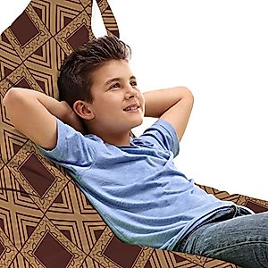 Lunarable Geometric Lounger Chair Bag, Classical Vintage Old Fashioned Interior Celtic Floor Tiling Pattern, High Capacity Storage with Handle Container, Lounger Size, Pale Brown Chocolate