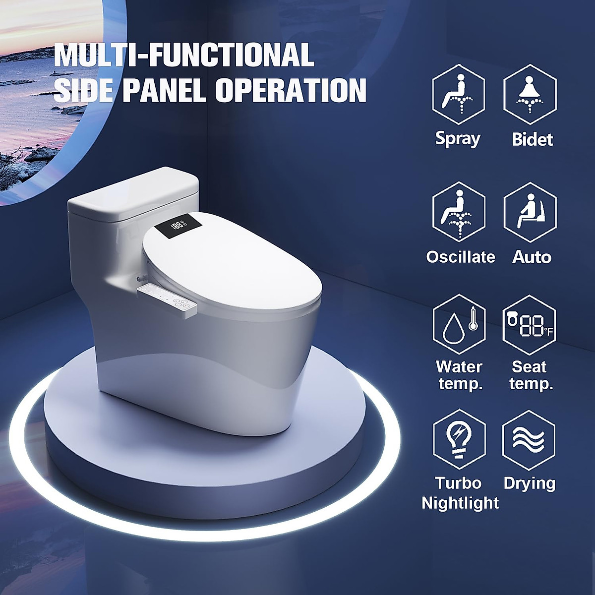 WLJBIDET Upgrade Bidet Toilet Seat Elongated, Rear and Feminine Wash, Unlimited Warm Water, Heated Seat, Warm Air Drying, Soft Close Lid, Sense Seat, Smart Bidet Seat Elongated Requires Electricity