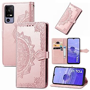 Ranyi for Jitterbug Smart4 Case, Jitterbug Smart 4 Phone Case, Mandala Flower Leather Wallet Case with Credit Card Holder Kickstand Flip Folio Magnetic Wallet Case for Jitterbug Smart4 -rose gold
