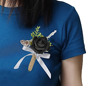 Maizoon Handmade Black Art Rose Flower, Silk Flower Ribbon Flower Corsage, Art Event, Holiday Celebration, Special Large Event, Prom Flower Party Men Suit Accessories. (2pcs Black Boutonniere)