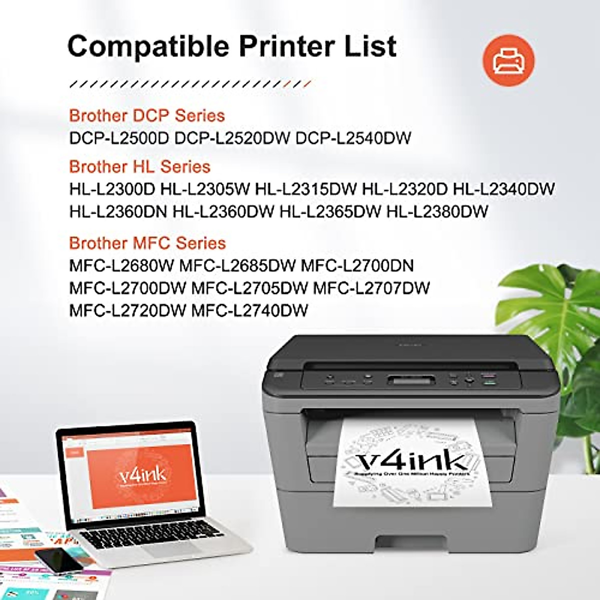 V4INK 4PK Compatible TN-660 Replacement for Brother TN660 TN630 Toner Ink for Brother MFC-L2700DW HL-L2300D L2320D L2340DW L2360DW L2380DW DCP L2540DW L2520DW MFCL2740DW Tray_Toners_Cartridges_Printer
