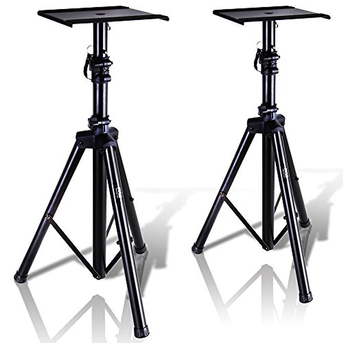 Pyle Dual Studio Monitor 2 Speaker Stand Mount Kit - Heavy Duty Tripod Pair and Height Adjustable from 34" to 53" W/Metal Platform Base - PSTND32, Black