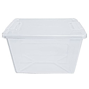 123 Quart Large Plastic Storage Bins Waterproof, Utility Tote Organizing Container Box with Buckle Down Lid, Collapsible Clear Storage Box, for Toys Clothes and Bedding, 1 pack, Transparent