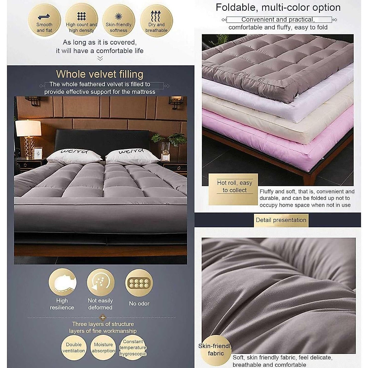 Generic Foldable Portable Mattress, Thick roll-up Mattress, Full Size Mattress, Single Double Mattress, Guest Sleeping mat, Floor Mattress, nap mat, 90*200cm, EBGTABQTA-A-90*200CM