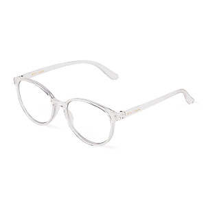 Betsey Johnson Women's Astra Blue Light Reading Glasses Round, Crystal Clear, 40mm + 2