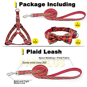 Fas Plus No Pull Dog Harness and Leash Set with Bow Tie Collar,Adjustable Vest Harness Back Clip Heavy Duty 4FT Leash for Small, Medium, Large and Extra Large Dogs.(Red/Green-XL)