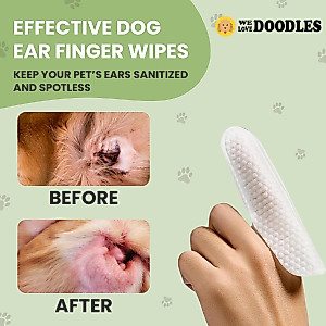 We Love Doodles Dog Ear Cleaner Finger Wipes - Cleans & Deodorizes Dog Ear Cleaner, Presoaked Dog Ear Wipes, Safe & Gentle Dog Ear Cleaning Solution - 50 PCS