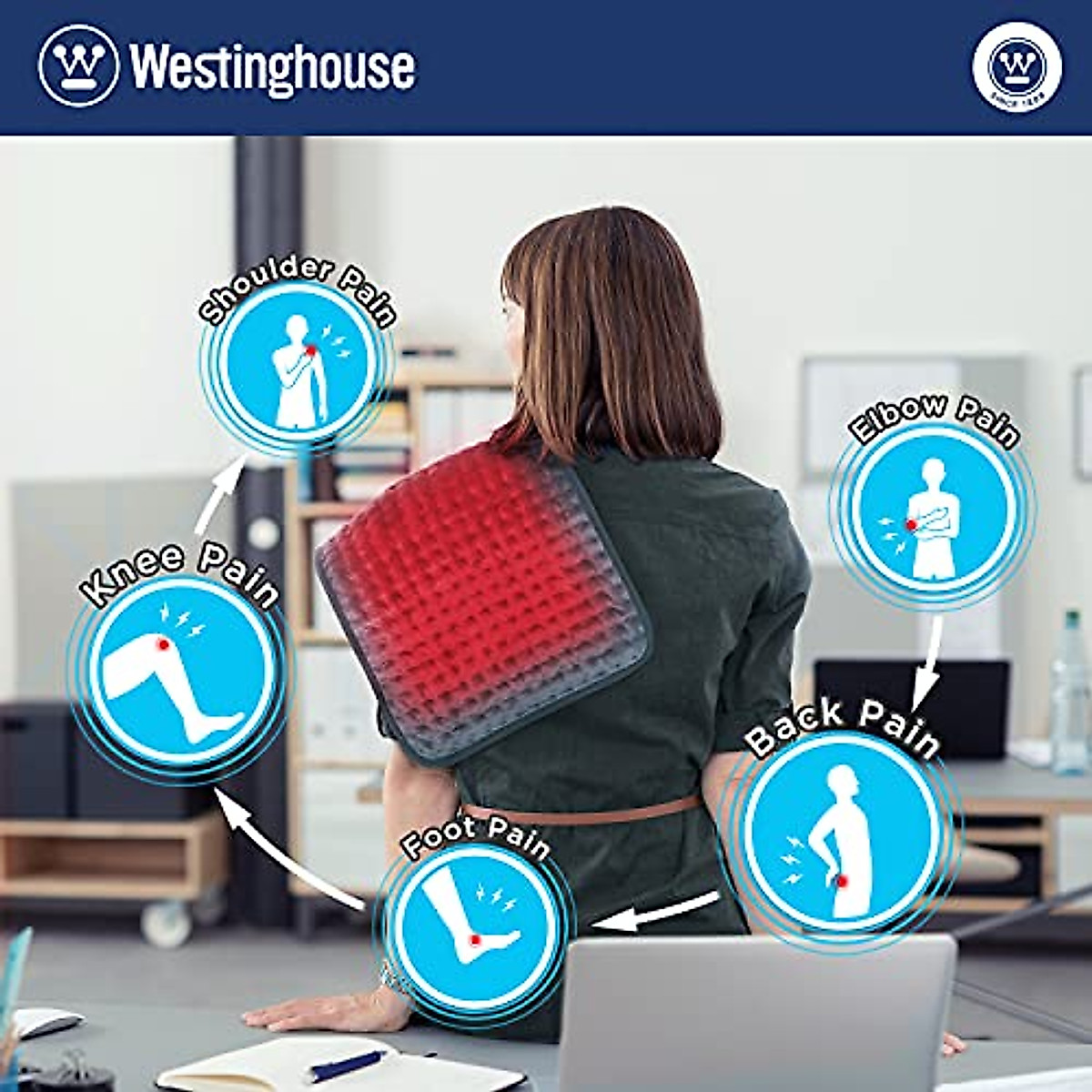 Westinghouse Electric Heating Pad for Back Pain Relief, Heated Neck Shoulder Wrap with 6 Heat Settings, 2-Hour Auto Shut-Off, Machine Washable, Extra Large 12x24 Inches (Grey)