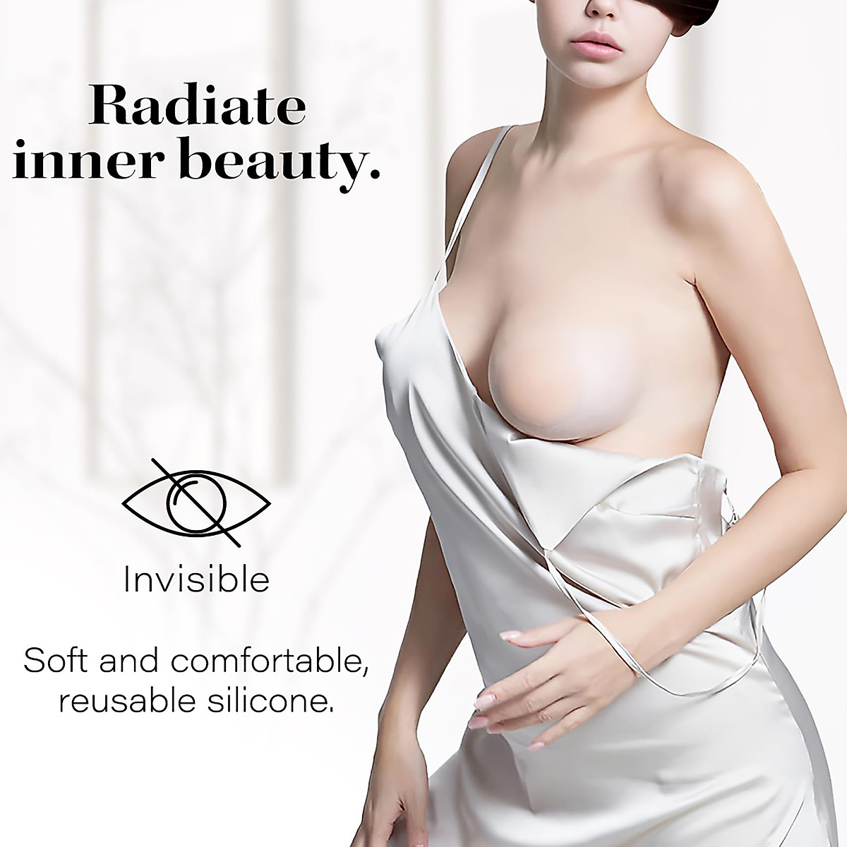 QUXIANG 4 Pairs Pasties Women Nipple Covers Reusable Adhesive Silicone Nippleless Covers Bra for Dress Cream (2 Round+2 Flower)