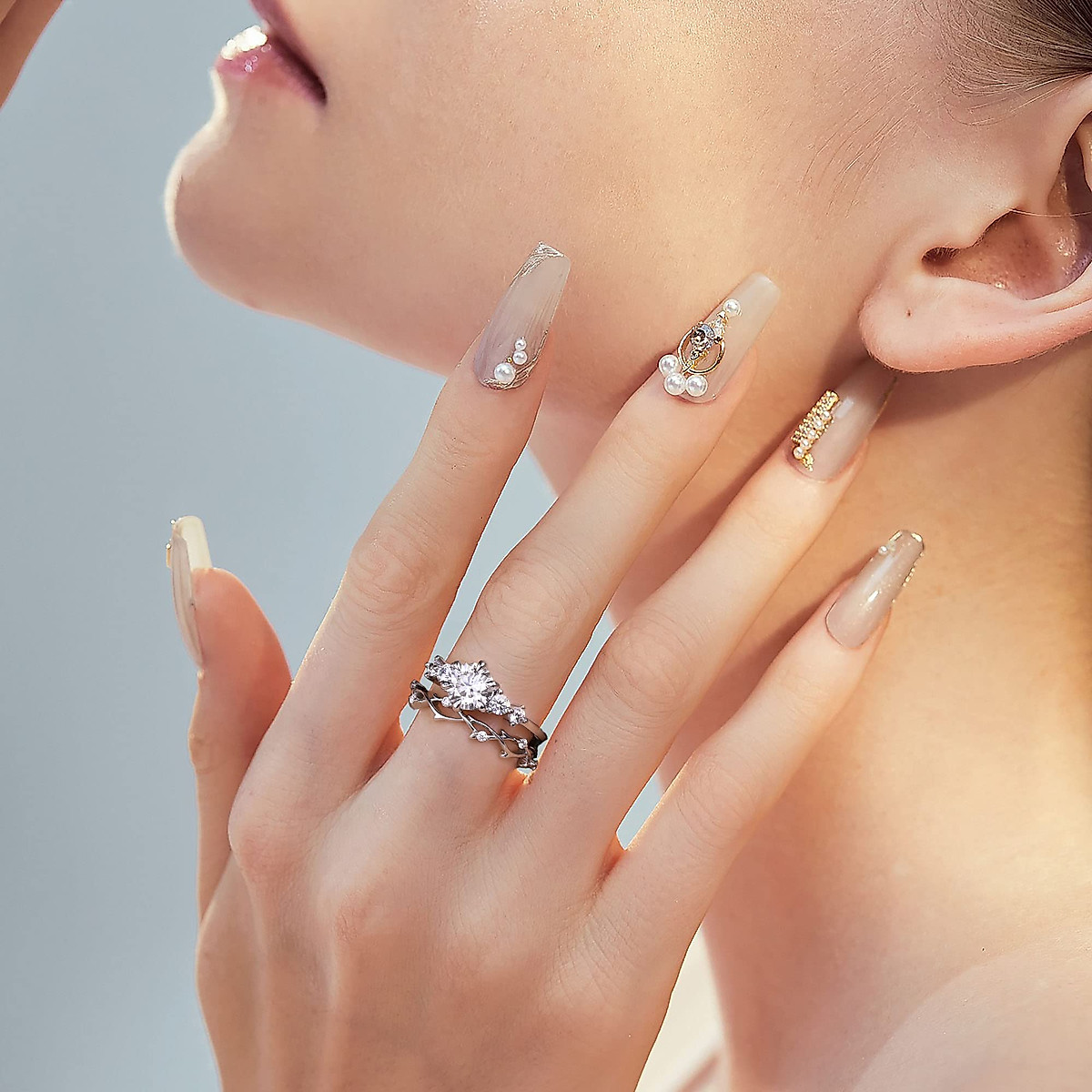 MOOSEA 1.2ct Moissanite Side Stone Rings for Women, D Color VVS1 Clarity Lab Grown Diamond Rings 14K Yellow Gold Vermeil 5 Stone Moissanite Anniversary Rings for Women Jewelry Gifts