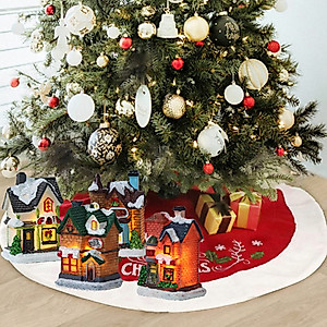 SEWACC 1Set Luminous House Ornament Christmas Cabin Decor Light up Christmas Village Santa Claus Ornaments Home Decorations Xmas Party Decor Desktop Resin Wooden House