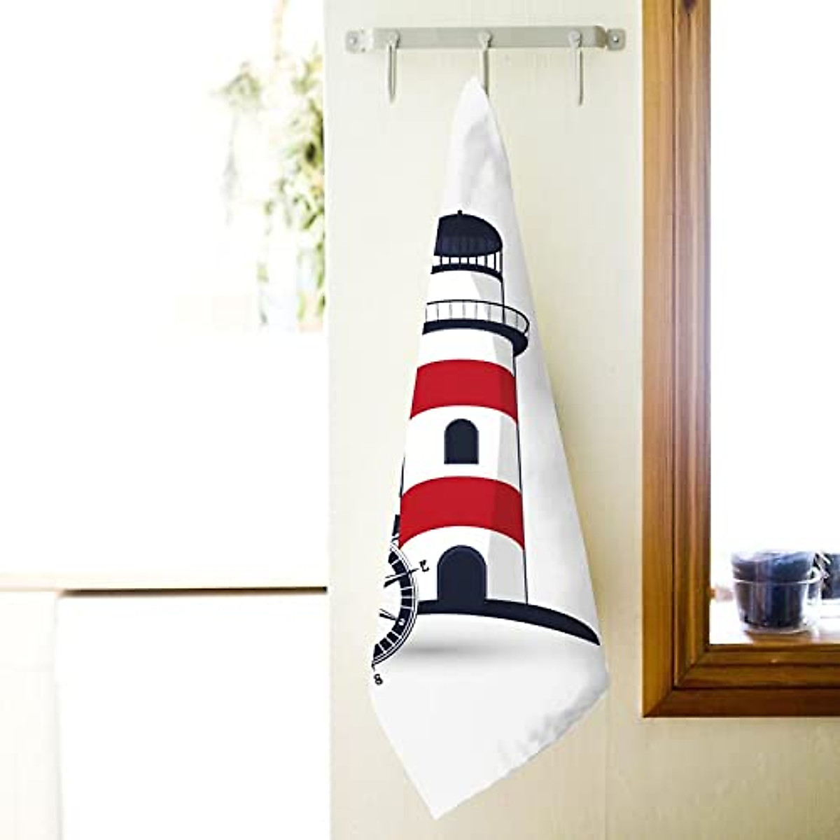 B TREE Nautical Theme Anchor Lighthouse Highly Absorbent Decorative Hand Towel Multipurpose for Bathroom Hotel Gym Spa Soft Fingertip Towels