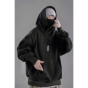 Niepce Inc Streetwear Men's Oversized Hoodie with Neck Gaiter (Black, Large)