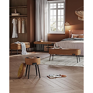 VASAGLE EKHO Collection - Bench for Entryway Bedroom, Synthetic Leather with Stitching, Ottoman Bench with Steel Legs, Living Dining Room, Mid-Century Modern, Loads 660 lb, Caramel Brown ULOM076K01