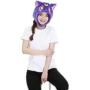 SAZAC Kigurumi Hat - Sailor Moon Luna - Cozy Costume Beanie Cap - Adult Size