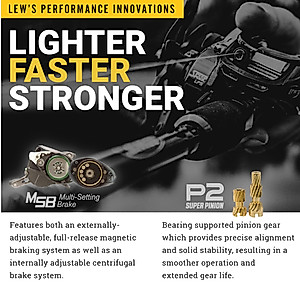 Lew's KVD Baitcast Fishing Reel, Left-Hand Retrieve, 7.5:1 Gear Ratio, 10 Bearing System with Stainless Steel Double Shielded Ball Bearings