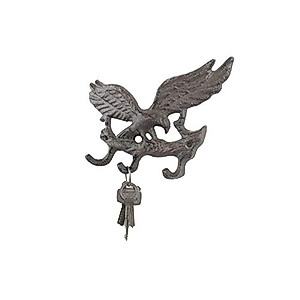 Handcrafted Nautical Decor Cast Iron Flying Eagle Landing on a Tree Branch Decorative Metal Wall Hooks 7.5