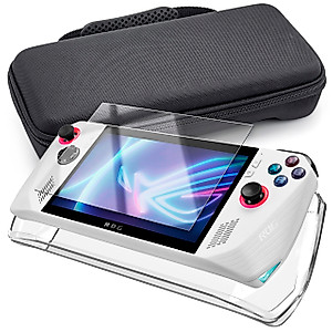 ENCASED 3-in-1 Asus ROG Ally Accessories Bundle - Clear Grip Case with Tempered Glass Screen Protector and Protective Carrying Bag with Handle (EVA Hard Shell)