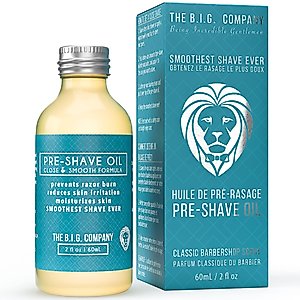Pre Shave Oil for Men - Shaving Oil Made with Natural Oils - Good for Close Shave and Smooth Shave - Suitable for Sensitive Skin - Use on Face or Head - Classic Barbershop Scent - 60ml