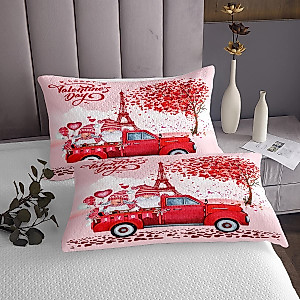 Erosebridal Valentines Day Gifts for Kids,Eiffel Tower Quilted Cartoon Scandinavian Gnome Coverlet Set Christmas Santa Dwarf Bedspread King,Romantic Paris Heart Tree Kawaii Valentines Day Decor