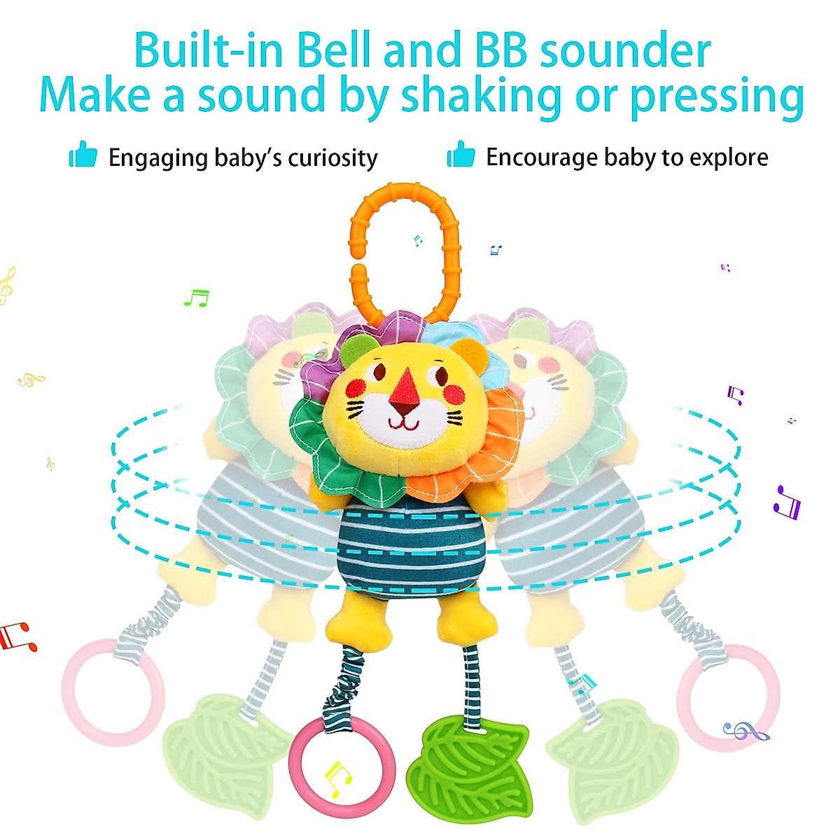 Baby Toys for 3 6 9 to 12 Months, Infant Toys Soft Hanging Rattle Crinkle Sensory Learning Toys Newborn Stroller Car Seat Crib Toys Plush Animal Rattle Toys with Teether for Baby Boys Girls