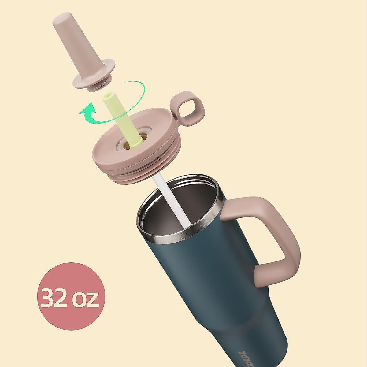 BJPKPK 32oz Stainless Steel Insulated Tumbler with Handle and Straw Travel Coffee Mug Thermal Cups with Lid,Navy Blue