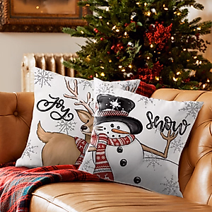 Harlang Christmas Pillow Covers 18x18 Set of 4 Farmhouse Christmas Decorations Snowman Wreath Santa Claus Tree Merry Christmas Hello Winter Holiday Decor Throw Cushion Case for Home Couch Pink