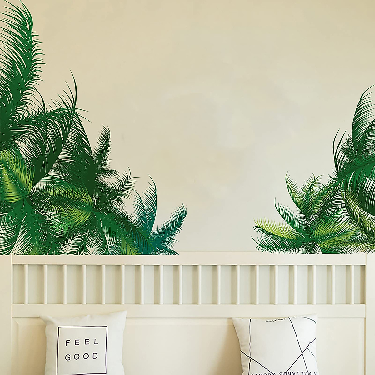 Generic Tropical Leaves Wall Decals Removable Green Palms Tree Plant Wall Stickers for Living Room Kids Room Bedroom Playroom Decor