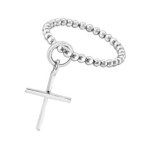 AeraVida Simply Faithful Dangle Little Cross Eternity Bead Ball .925 Sterling Silver Ring (6) | Cross Rings Sterling Silver | Fashion Jewelry