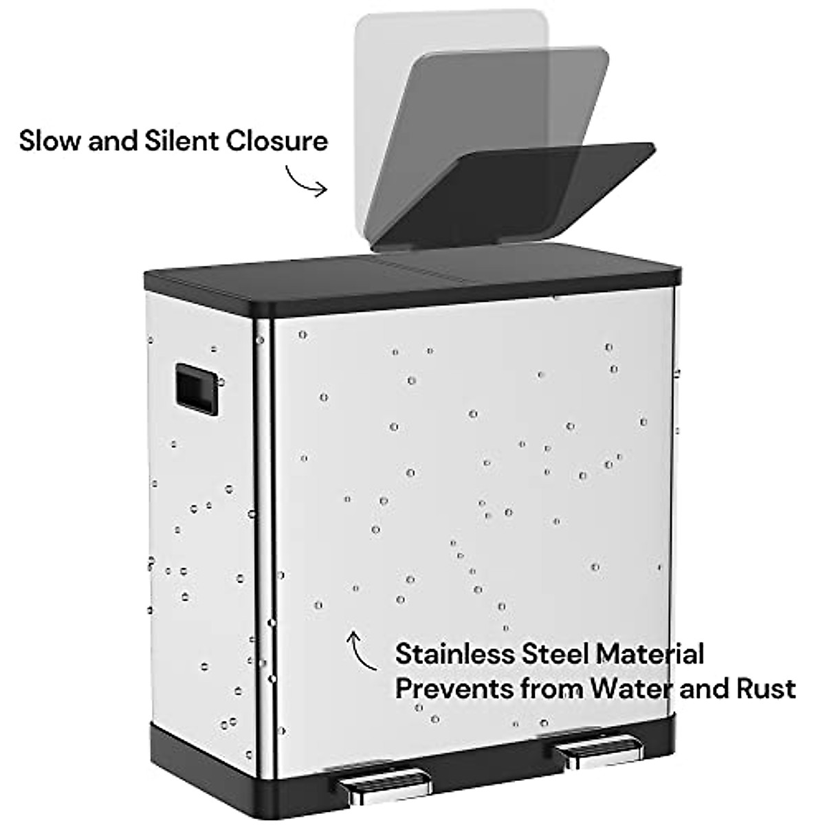 SunsGrove Trash Can 60L/16 Gallon Dual Trash Bin Recycle Bin with Dual Compartments Stainless Steel Step Garbage Can with Soft-Close Lid & Foot Pedals Recycling Bin for Kitchen/Office