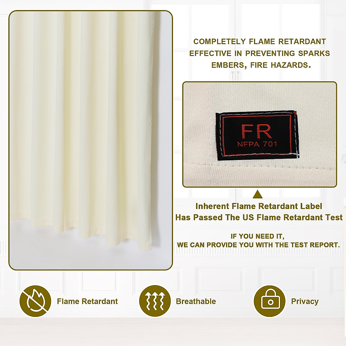 ABBRIGE Hospital Curtain Hanging Privacy Room Divider for Room Separation - Medical Fire Flame Retardant Cubicle Curtains (1 Panel, Beige, 9x8ft)