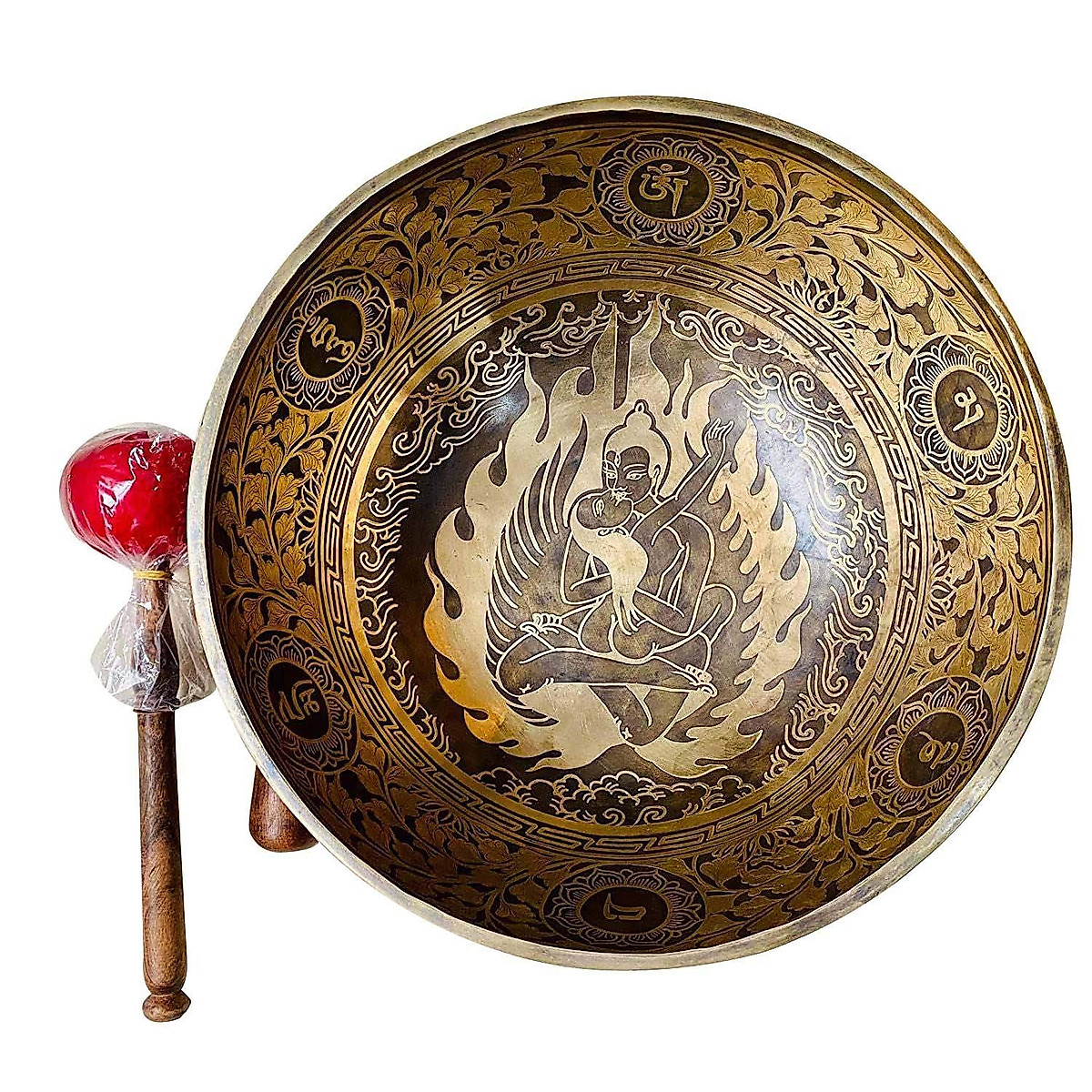 Singing Bowl Nepal -12 Inches Master Healing"Buddha Shakti Carved Tibetan Singing Bowl,Meditation Bowl, Tibetan Bowls, Free Singing Bowl Silk Cushion, Striker and Drum Stick